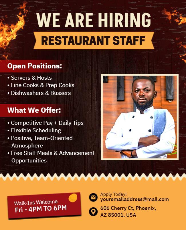 Restaurant Staff Hiring Announcement Flyer Template