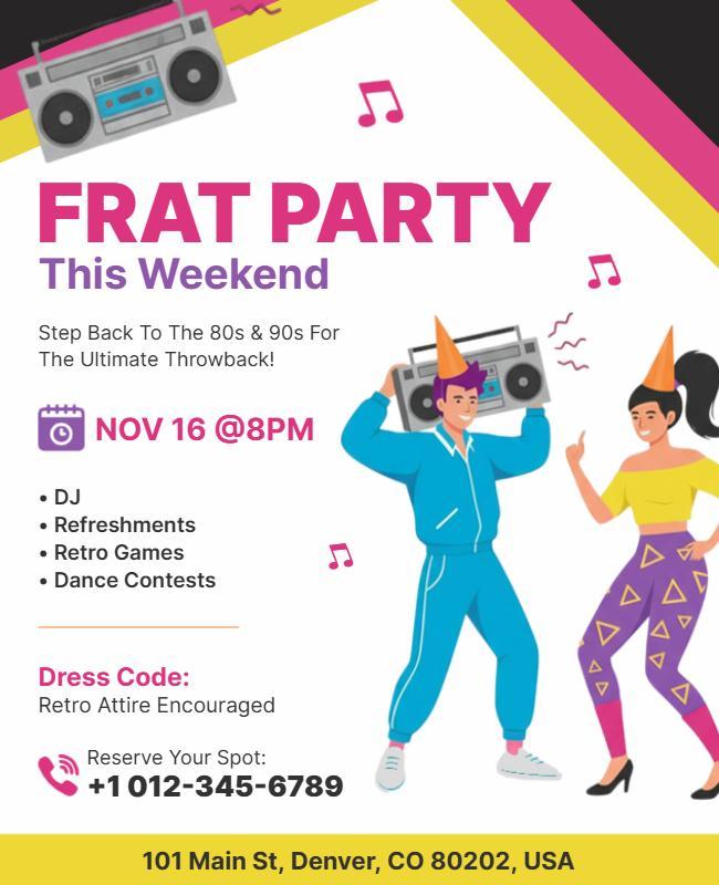 Retro 80s and 90s Themed Frat Party Flyer Template