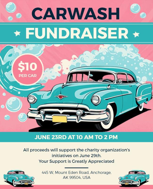 Retro Aqua Carwash Fundraiser Event Poster Template