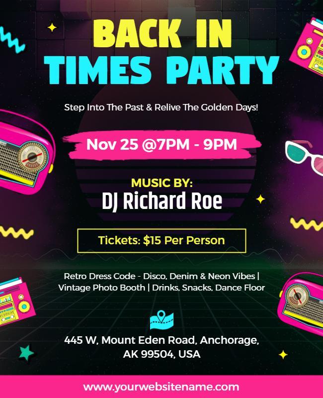 Retro Back in Time Party Celebration Flyer Template