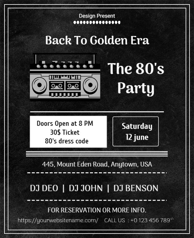 Retro Black and White 80's Party Celebration Poster Template