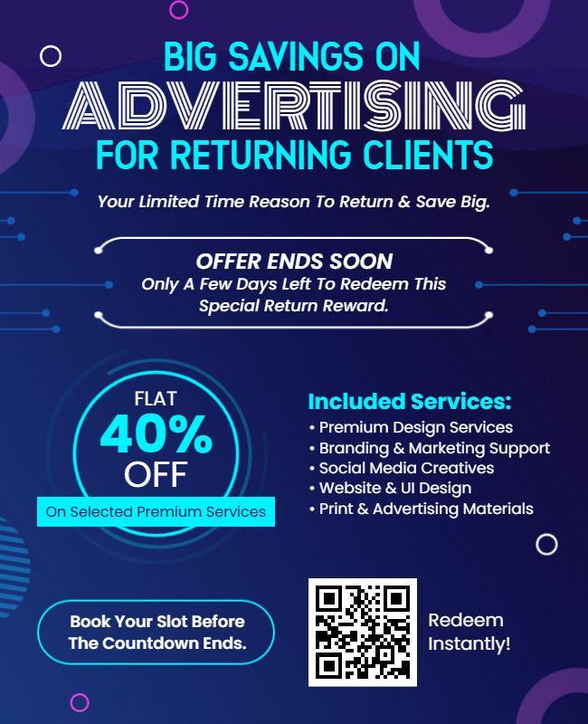 Retro Blue Advertising Discount Promotion Flyer Template