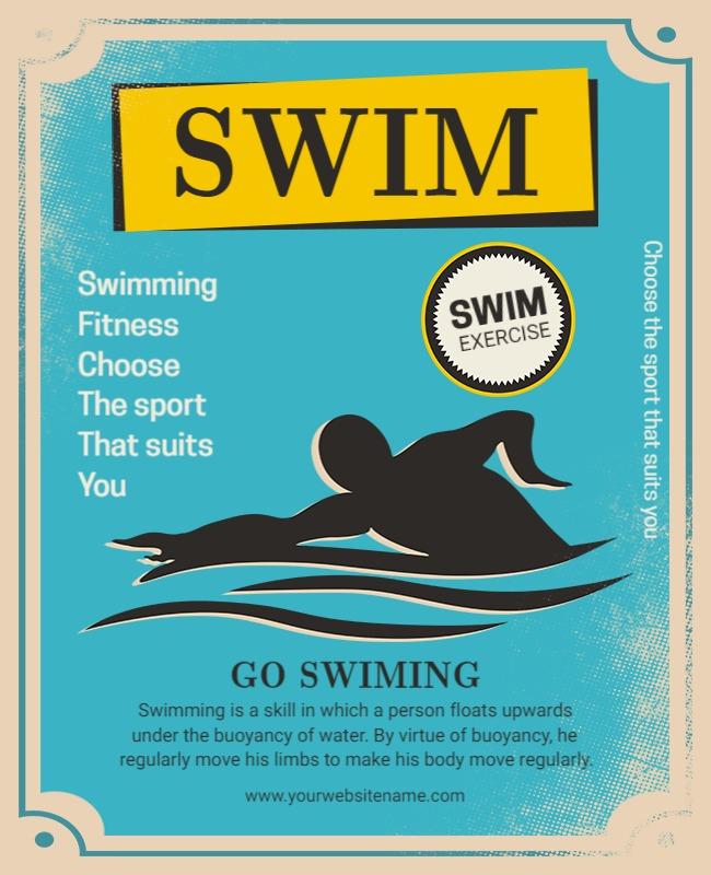 Retro Blue Swimming Fitness Awareness Exercise Poster Template