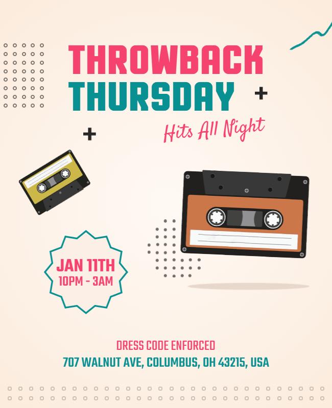 Retro Cassette Tape Throwback Thursday Party Poster Template
