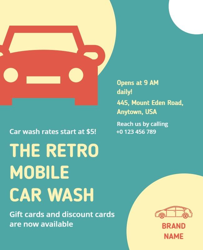 Retro Colorful Car Wash Service Promotion Poster Template
