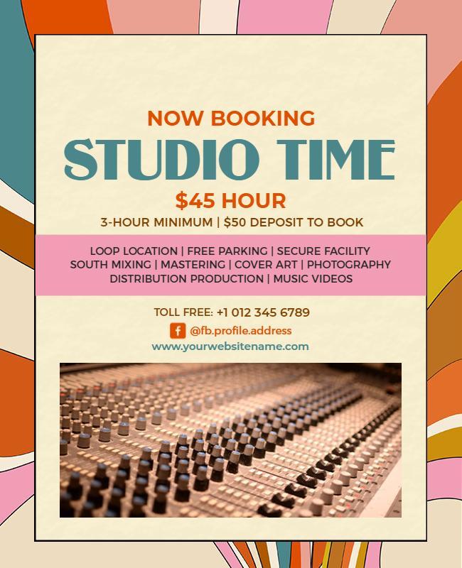 Retro Colorful Studio Time Booking Music Poster Template