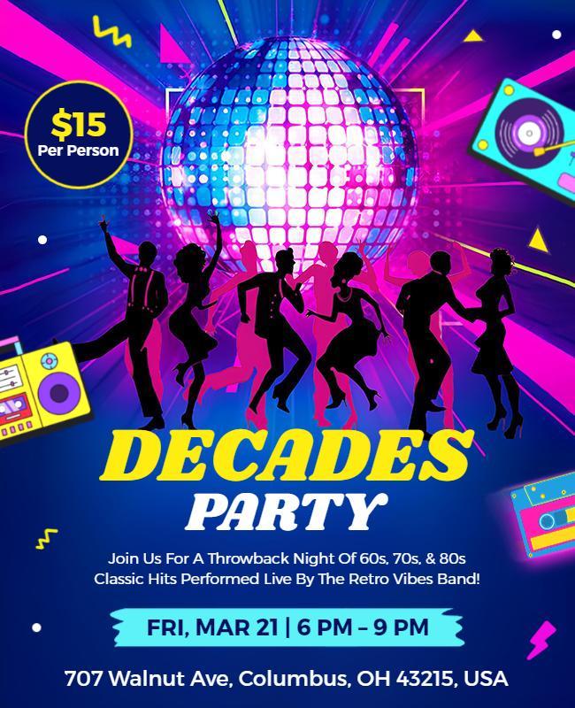 Retro Decades Dance Party Flyer Template