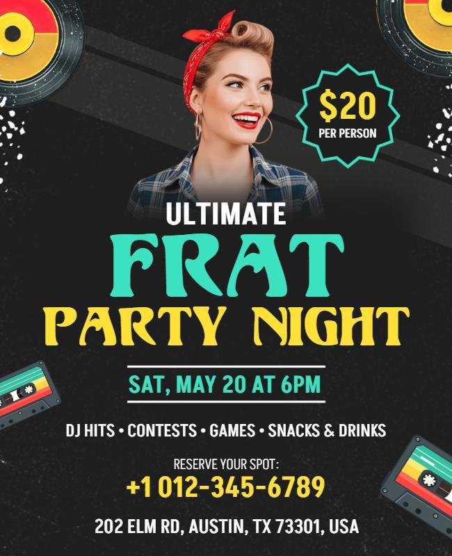 Retro Frat Party Night Celebration Flyer Template
