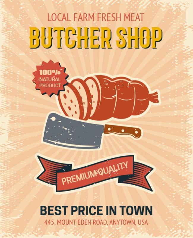 Retro Fresh Meat Butcher Shop Premium Quality Poster Template