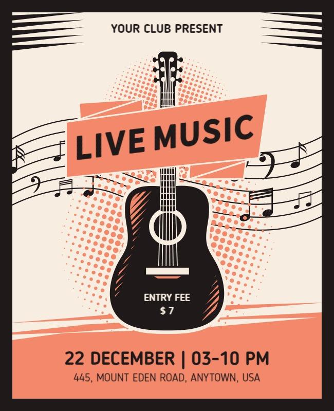 Retro Guitar Live Music Performance Event Poster Template