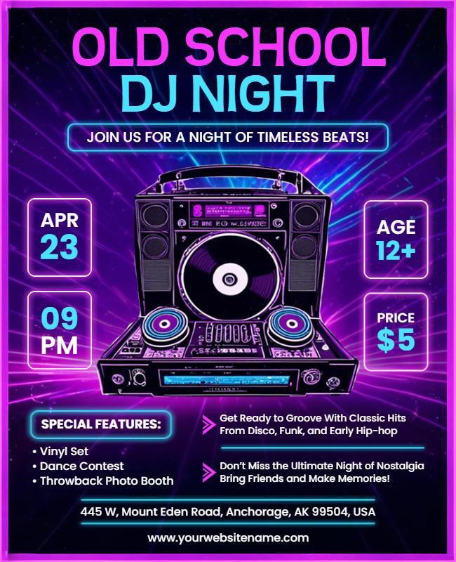 Retro Neon Old School DJ Night Music Party Poster Template