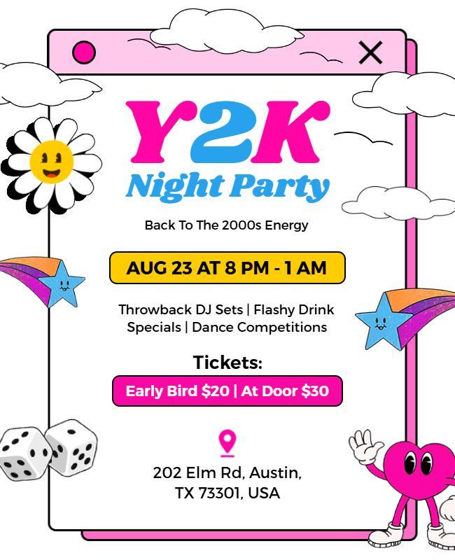 Retro Theme Y2k Night Party Event Flyer Template