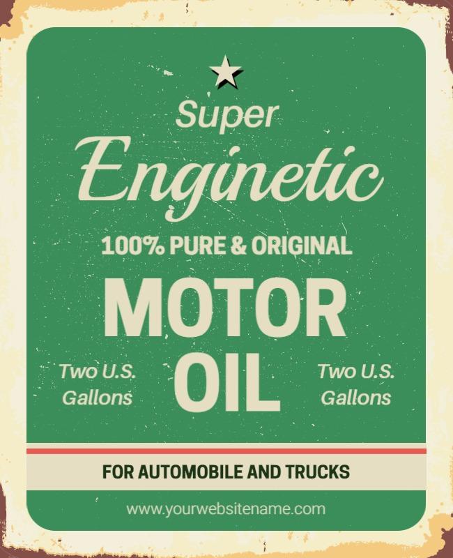 Retro Vintage Green Motor Oil Advertising Poster Template