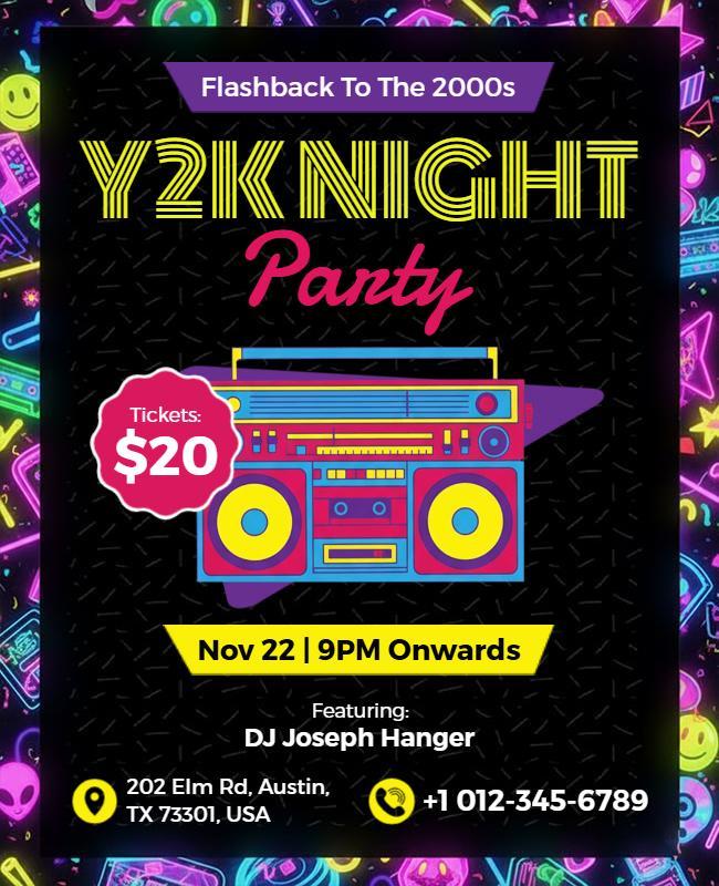 Retro Y2k Night Party Event Flyer Template