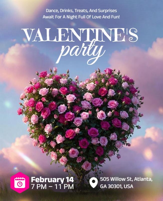 Romantic Floral Heart Design for Valentine's Party Flyer Template