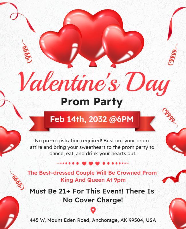 Romantic Heart-Themed Valentine's Day Prom Party Poster Template