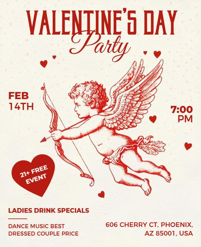 Romantic Red Cupid Valentine's Day Party Poster Template