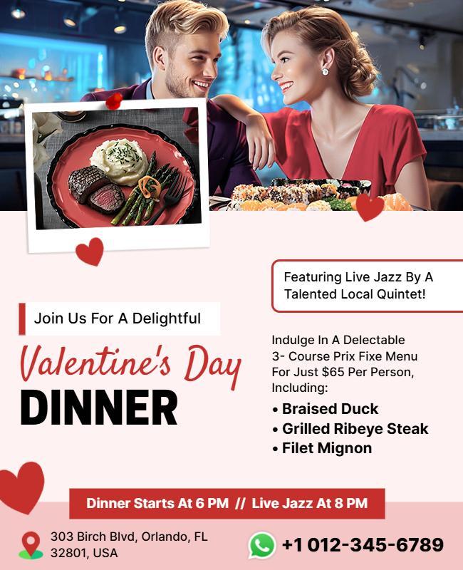 Romantic Valentine's Day Dinner with Live Jazz Poster Template