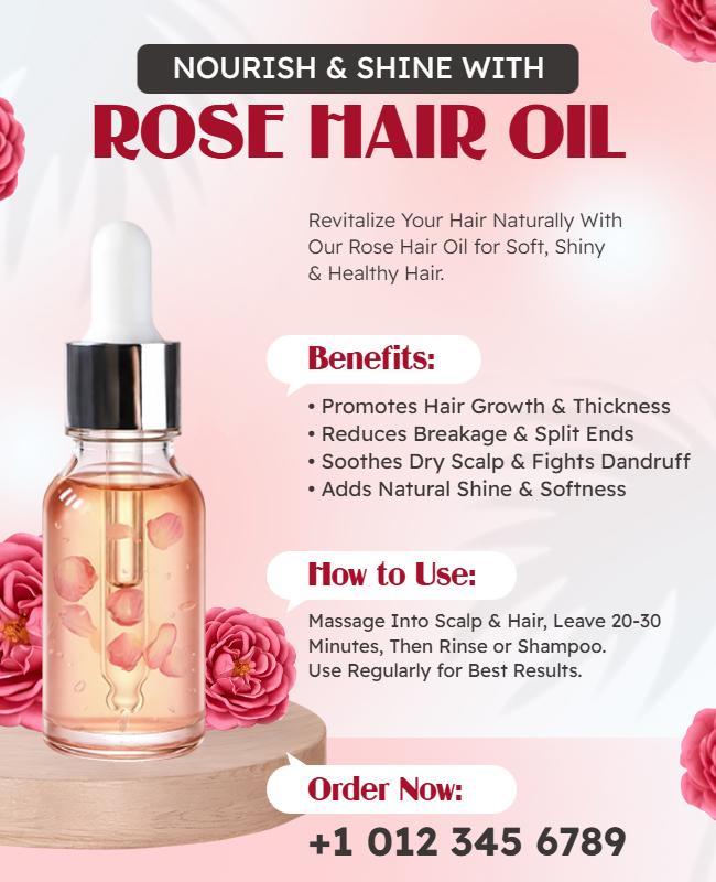 Rose Hair Oil Promotional Flyer Template