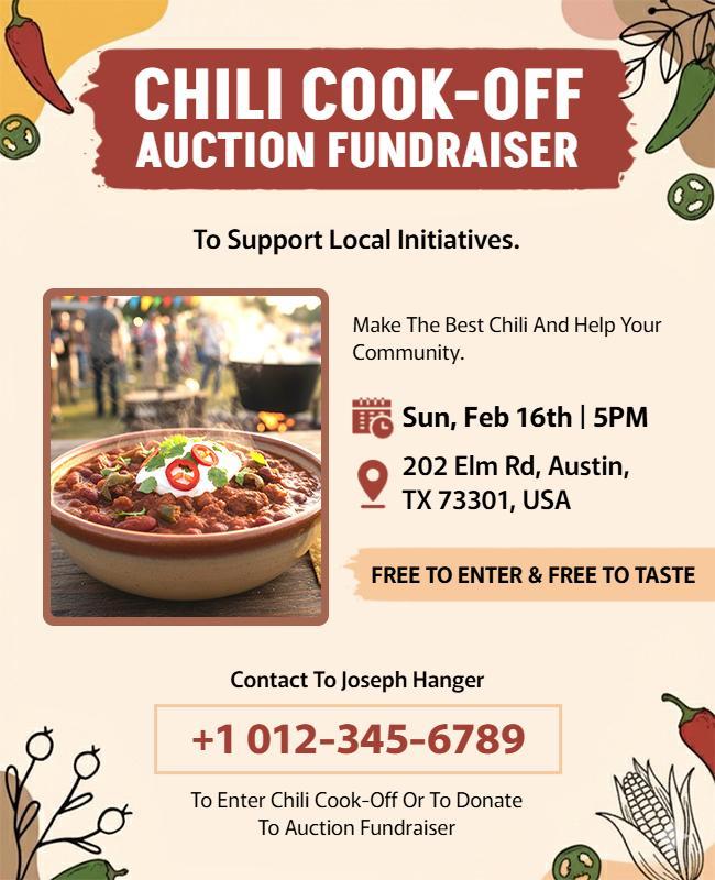 Rustic Autumn Chili Cook-Off Fundraising Event Flyer Template