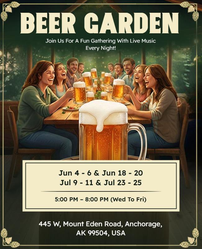 Rustic Beer Garden Gathering with Live Music Flyer Template