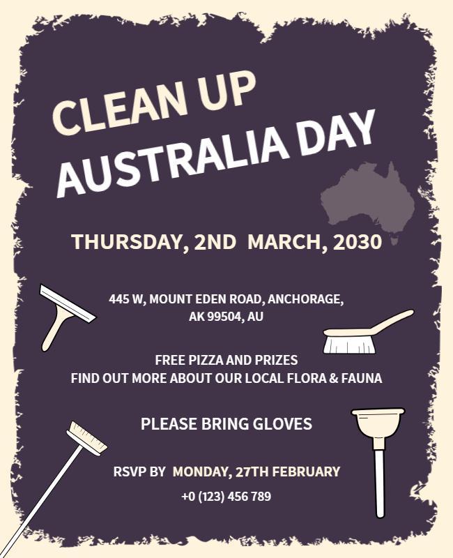 Rustic Purple Community Clean Up Australia Day Poster Template