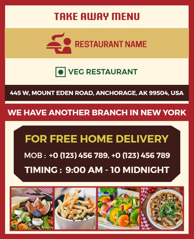 Rustic Red Take Away Menu for Veg Restaurant Poster Template