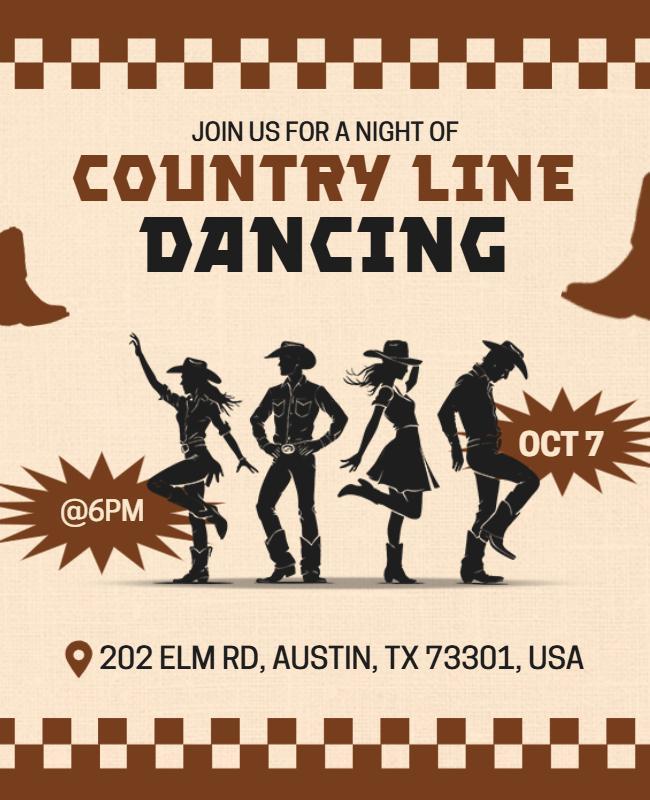 Rustic Western Country Line Dancing Event Poster Template