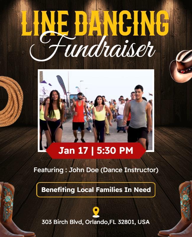 Rustic Western Line Dancing Fundraiser Event Flyer Template