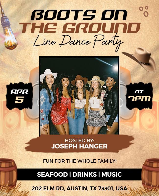 Rustic Western Themed Country Line Dance Flyer Template