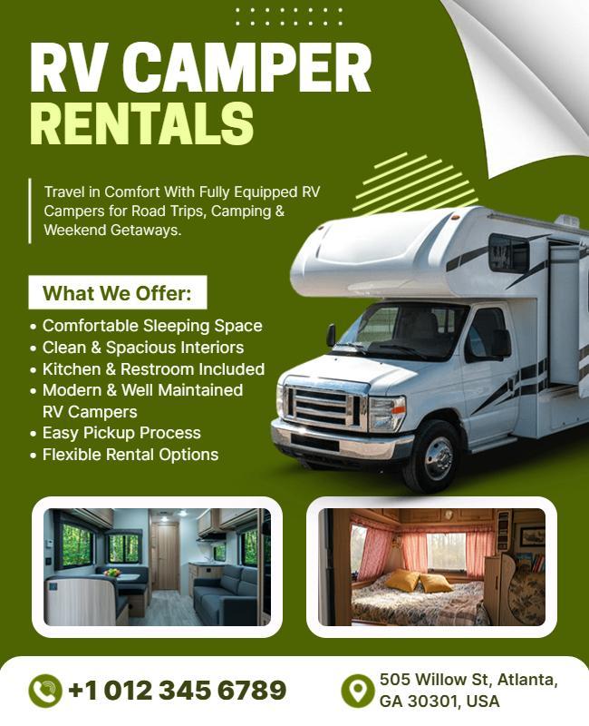 RV Camper Rentals Travel Comfort Flyer Template