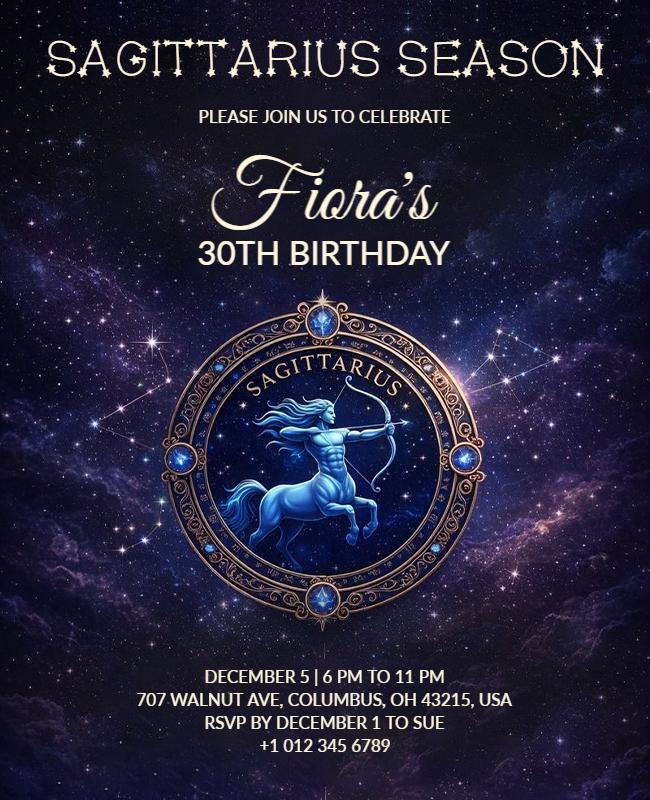 Sagittarius Season Birthday Invitation Flyer Template