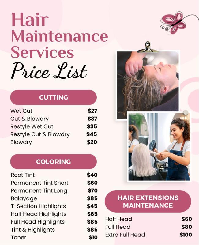 Salon Hair Maintenance Service Price List Flyer Template
