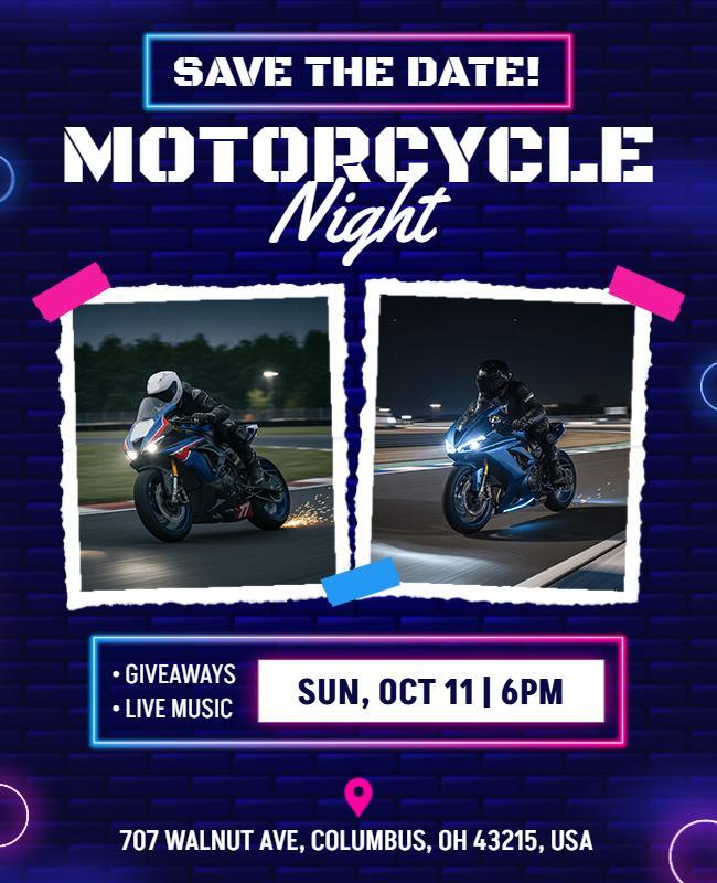 Save the Date Motorcycle Night Event Flyer Template