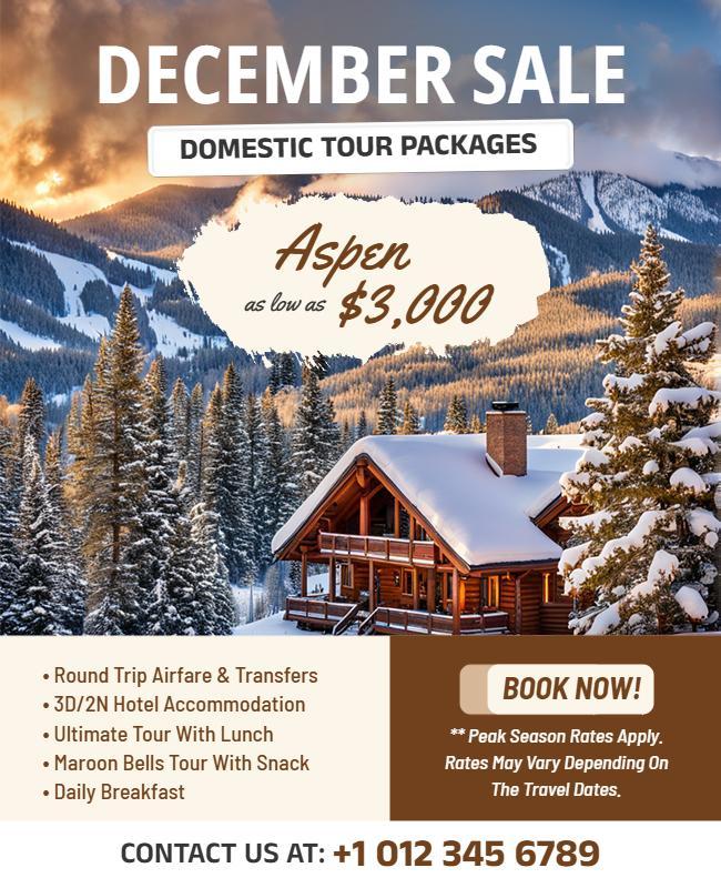 Scenic Winter Getaway Aspen Tour Package Sale Poster Template