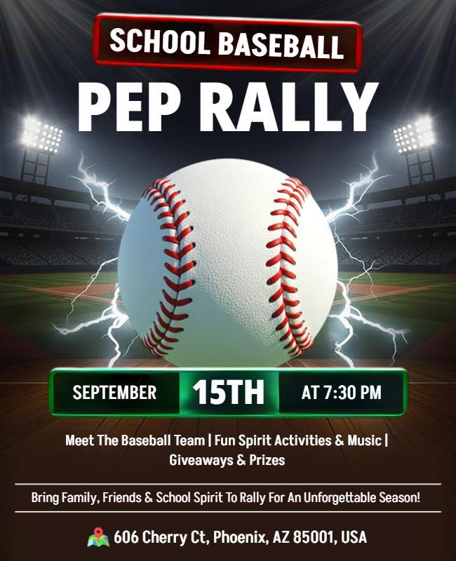 School Baseball Pep Rally Event Flyer Template