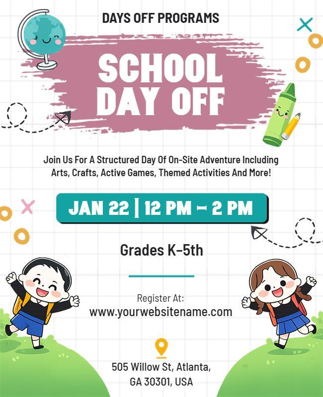 School Day Off Kids Activities Flyer Template