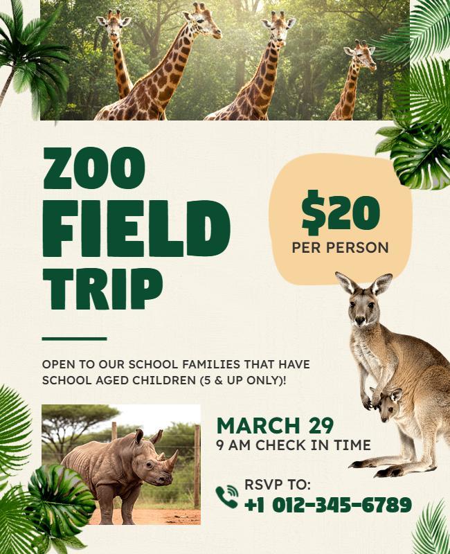 School Family Zoo Field Trip Flyer Template