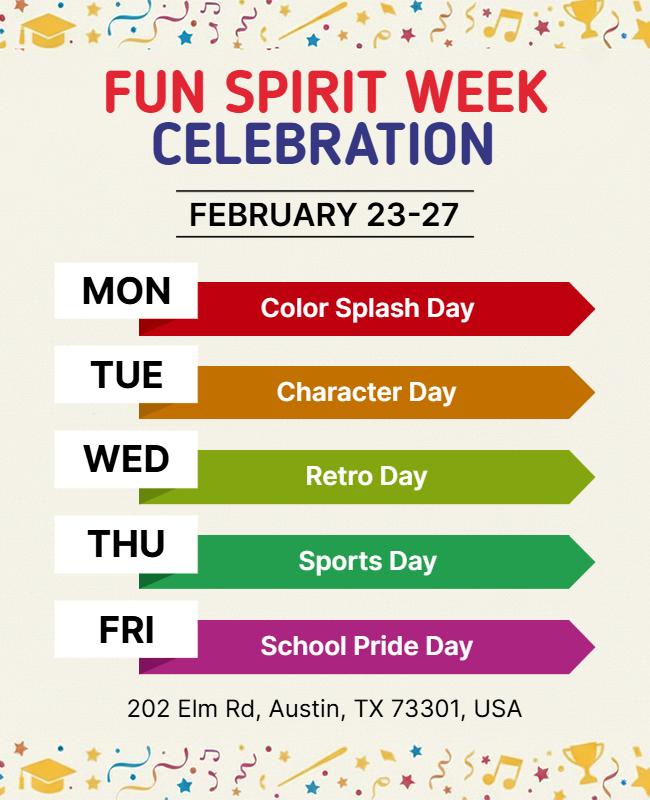 School Fun Spirit Week Celebration Flyer Template