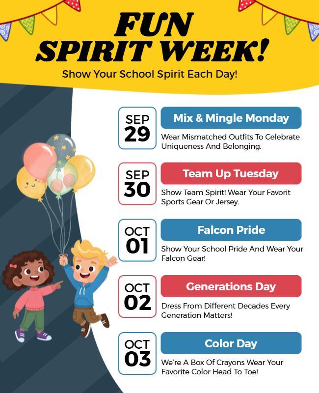 School Fun Spirit Week Themed Activities Celebration Flyer Template