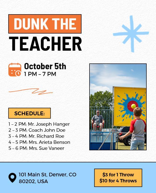 School Fundraiser Dunk the Teacher Flyer Template