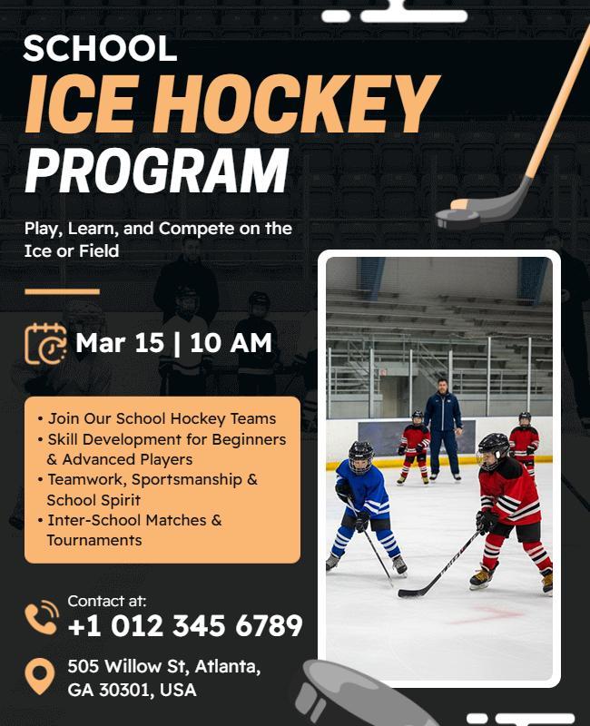 School Ice Hockey Program Event Flyer Template