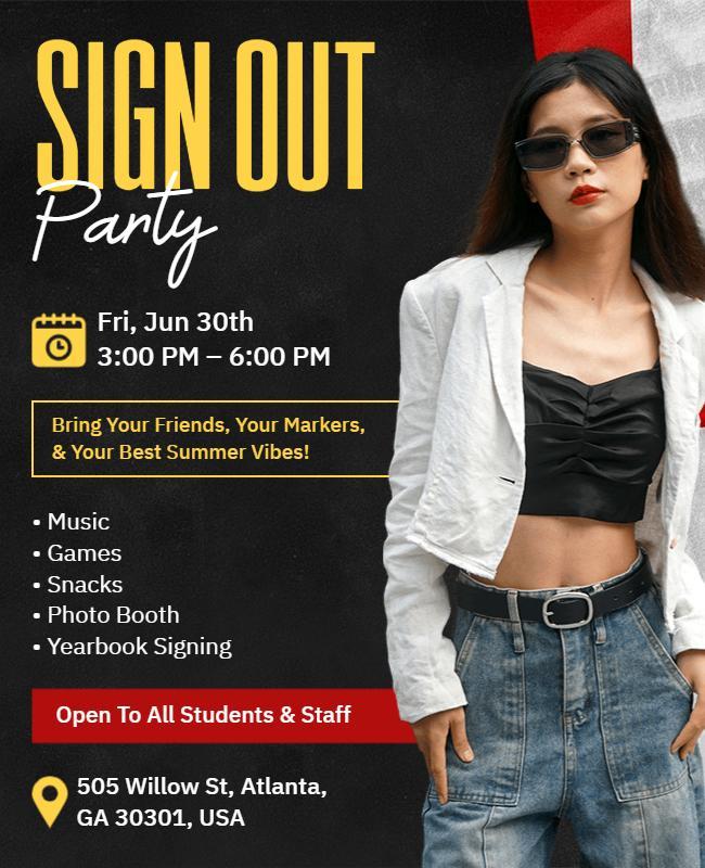 School Sign Out Party Celebration Flyer Template