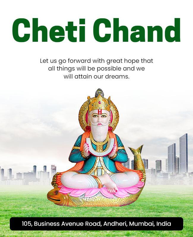Sculptural Green Cheti Chand Festival Celebration Poster Template