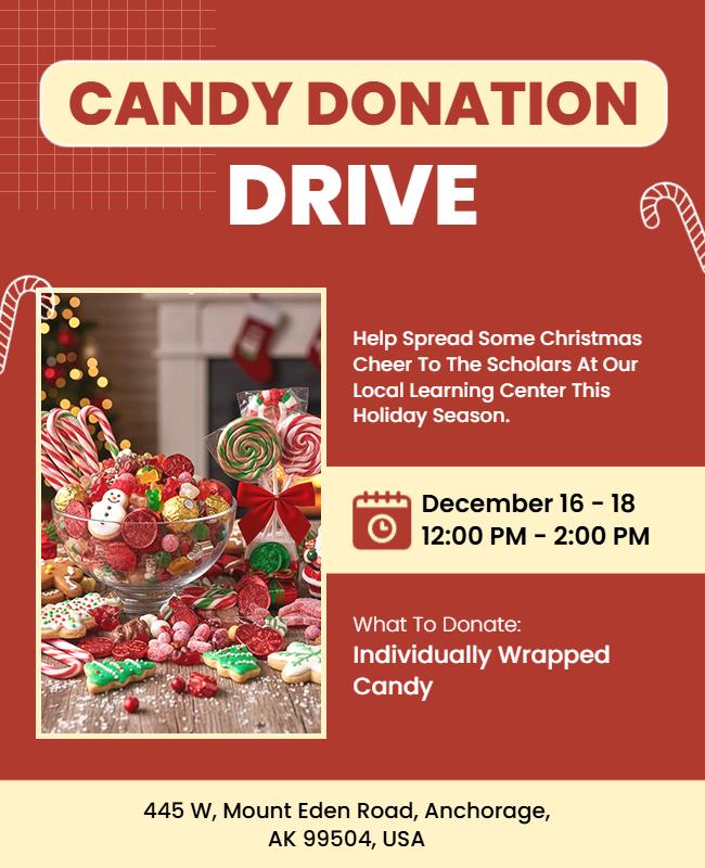 Seasonal Christmas Candy Donation Drive Flyer Template