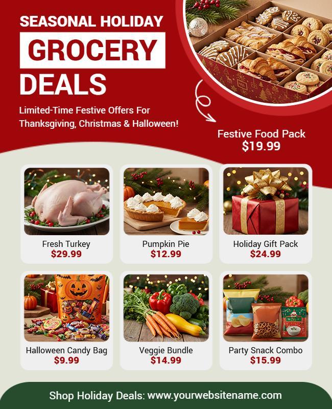 Seasonal Holiday Grocery Deals Promotional Flyer Template