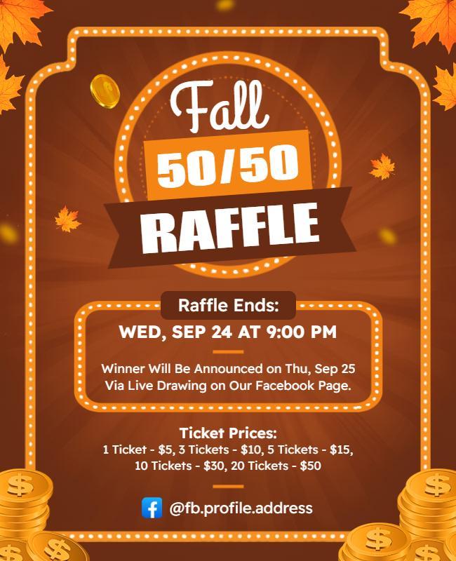 Seasonal Orange Fall 50/50 Raffle Event Flyer Template