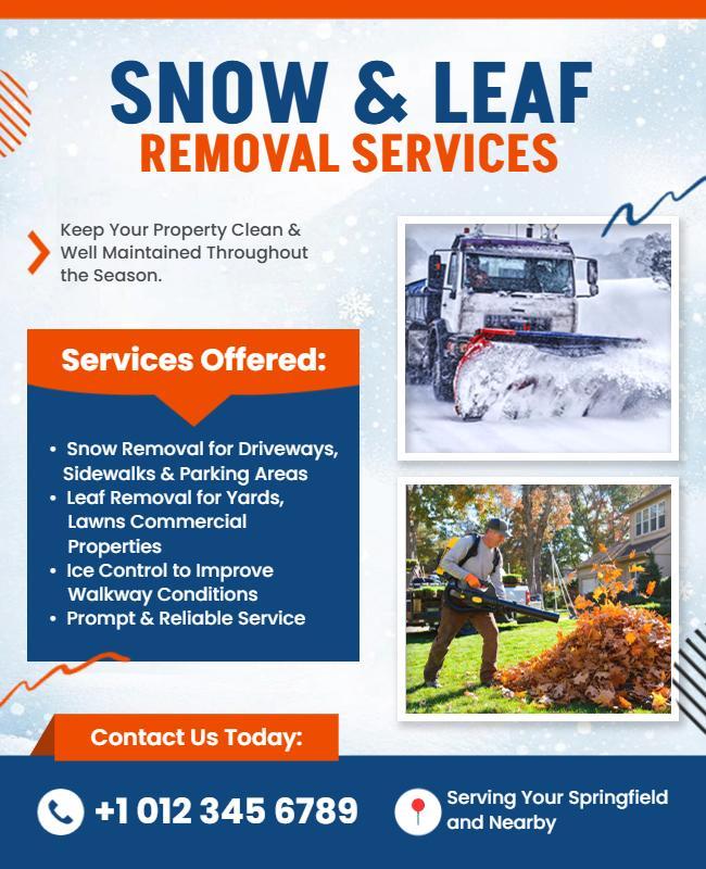 Seasonal Snow and Leaf Removal Services Flyer Template