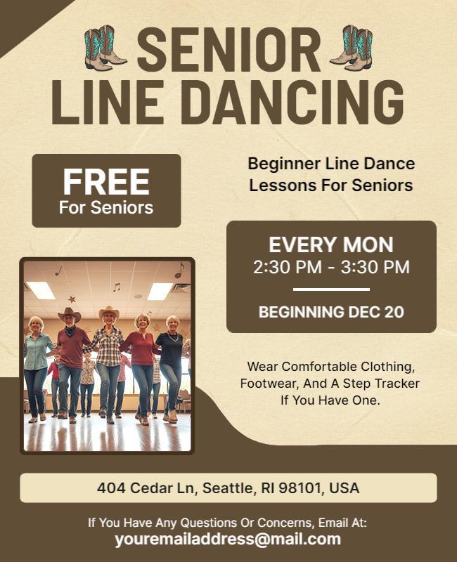 Senior Line Dancing Lessons Flyer Template