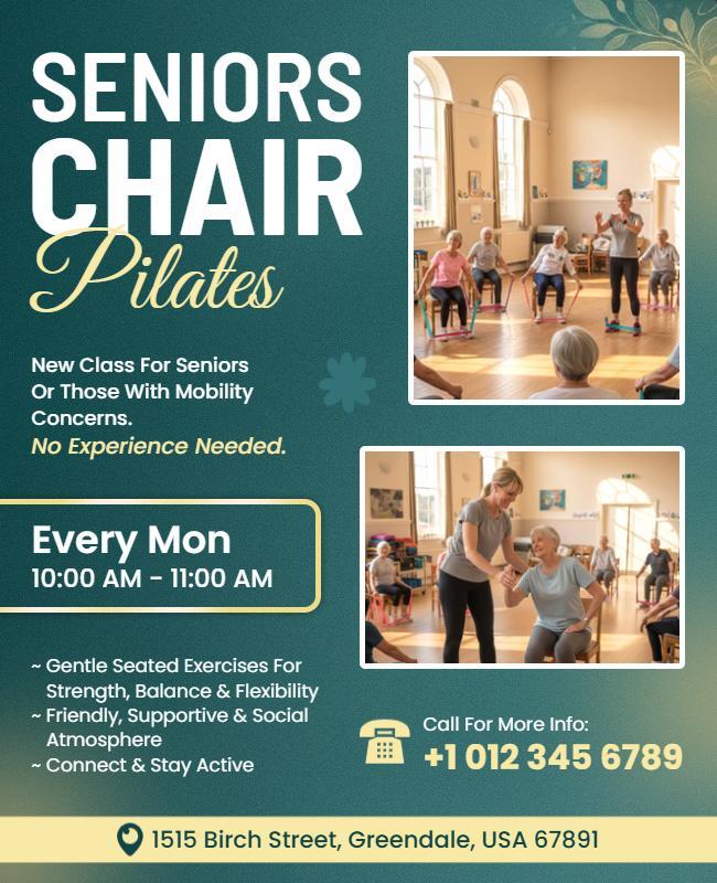 Seniors Chair Pilates Class Promotional Flyer Template